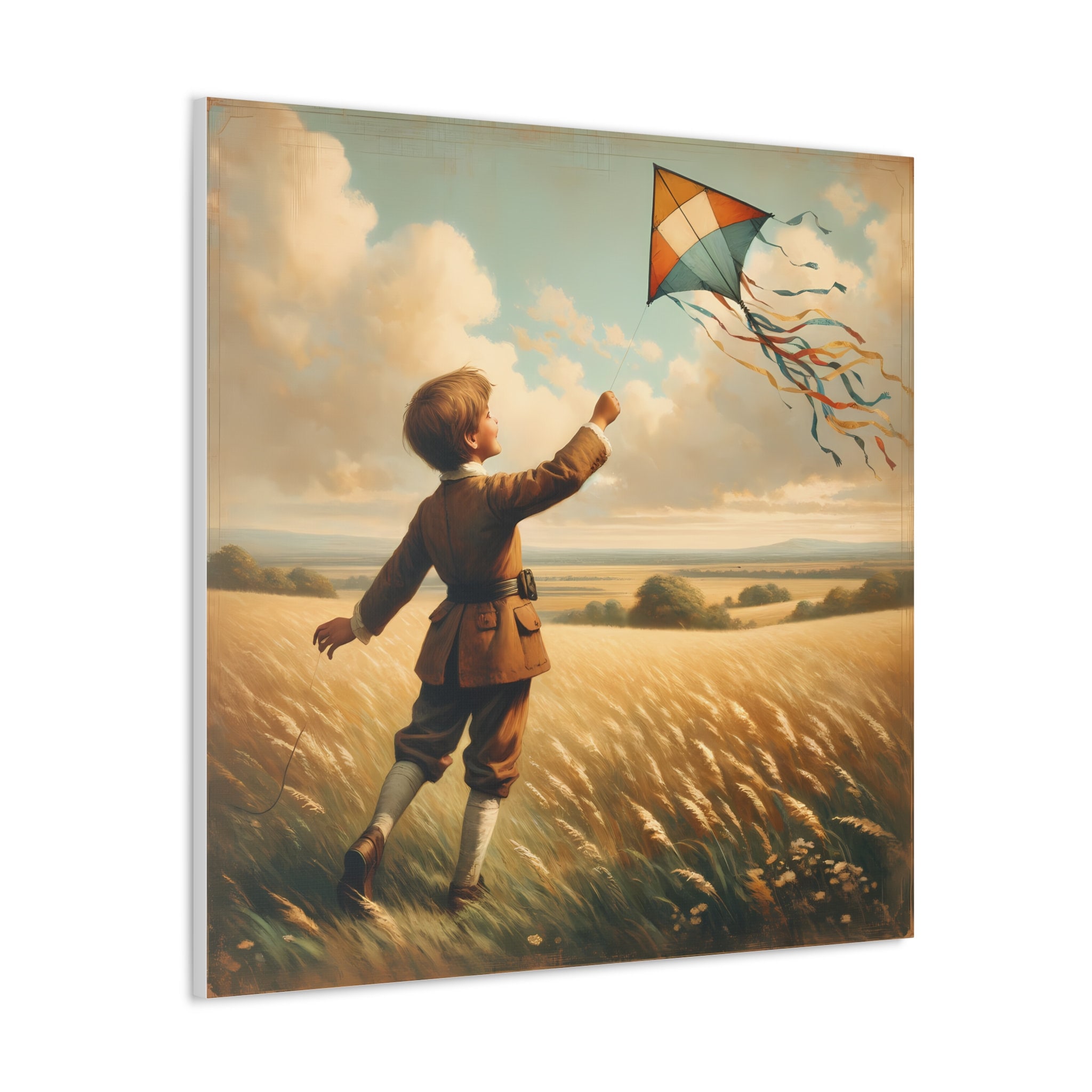Boy Flying Kite Painting Print Childhood Vintage Oil Painting Printed ...