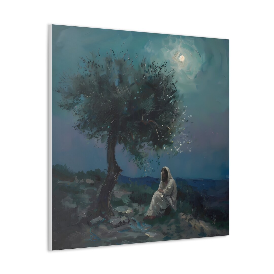 Jesus in Prayer Under Olive Tree Oil Painting Printed on Square Canvas ...