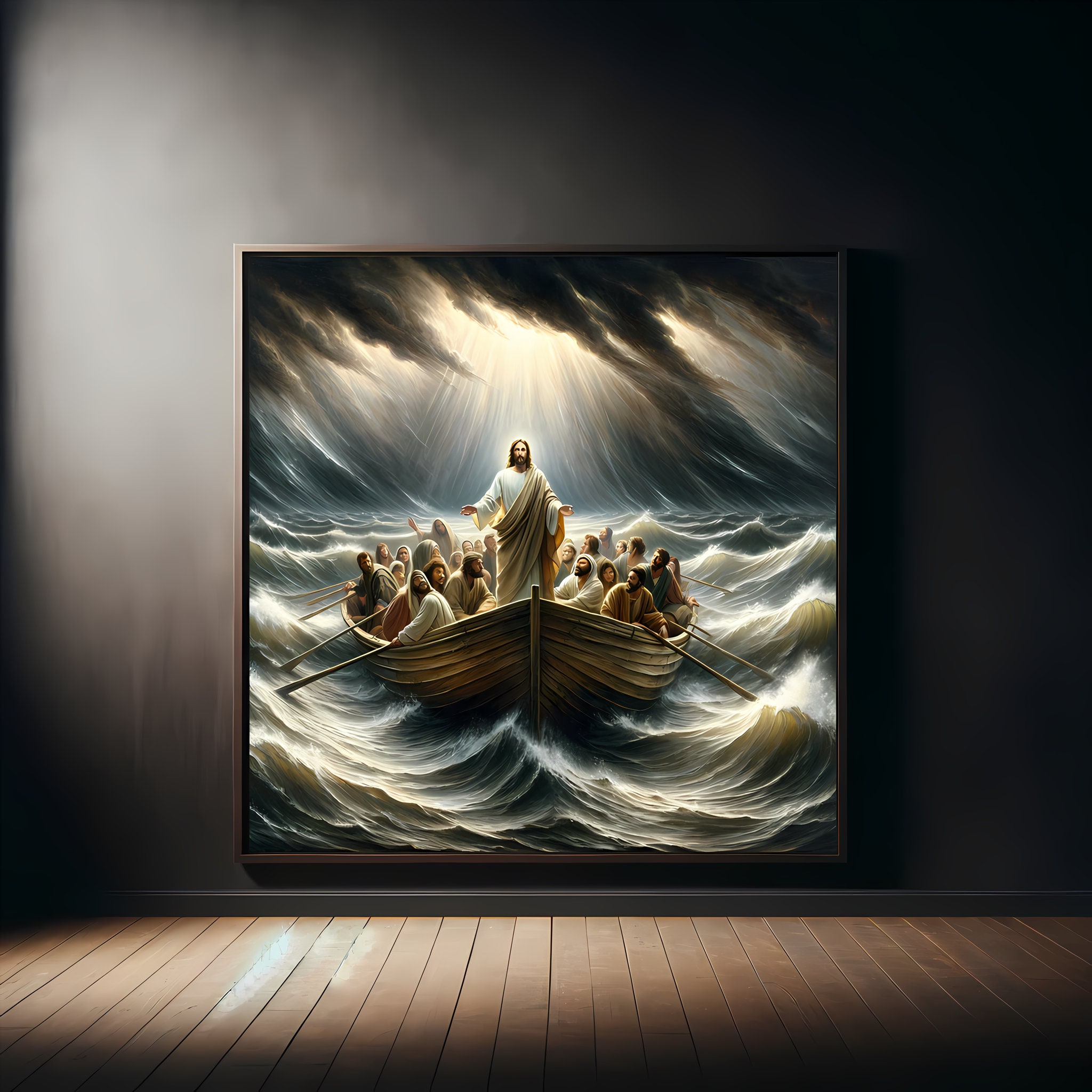 Jesus Calming the Storm Vintage Oil Painting: Biblical Art (digital ...