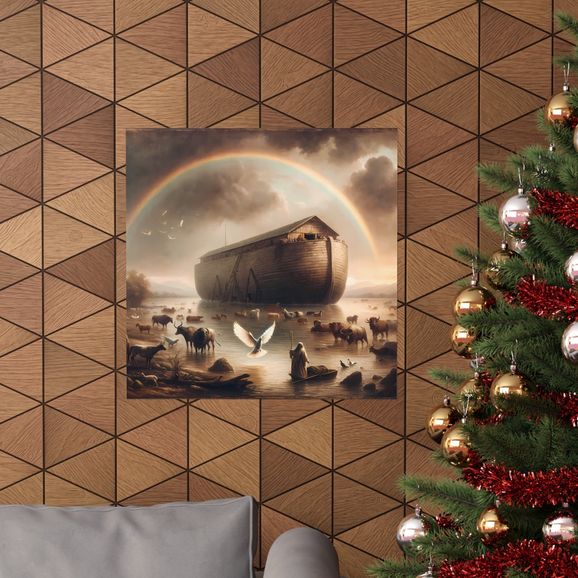 Noah's Ark Poster: Religious Bible Story Art, Rainbow Design - Etsy