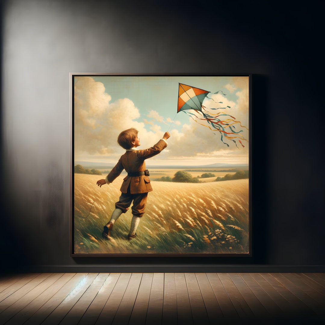 Boy Flying Kite Oil Painting Digital Download Kite Painting Home Decor ...