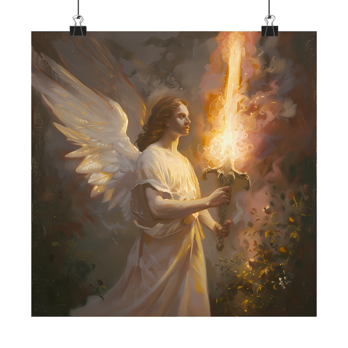 Flaming Sword Angel Guarding Eden Poster Biblical Art Poster Awesome Angel Poster Book of ...