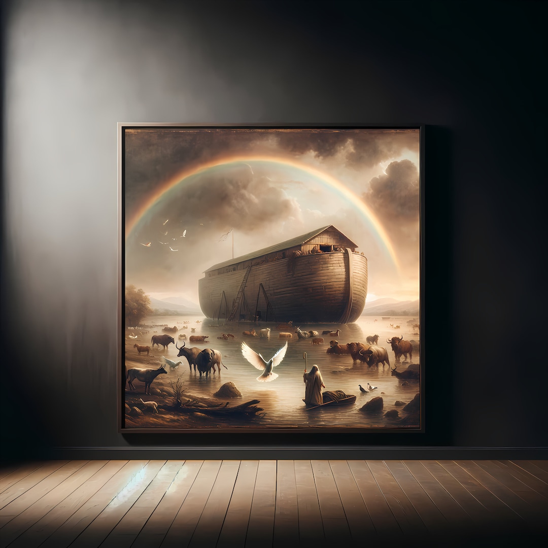 Noah's Ark Oil Painting Noah Rainbow Painting Ark Noah Bible Story Art ...