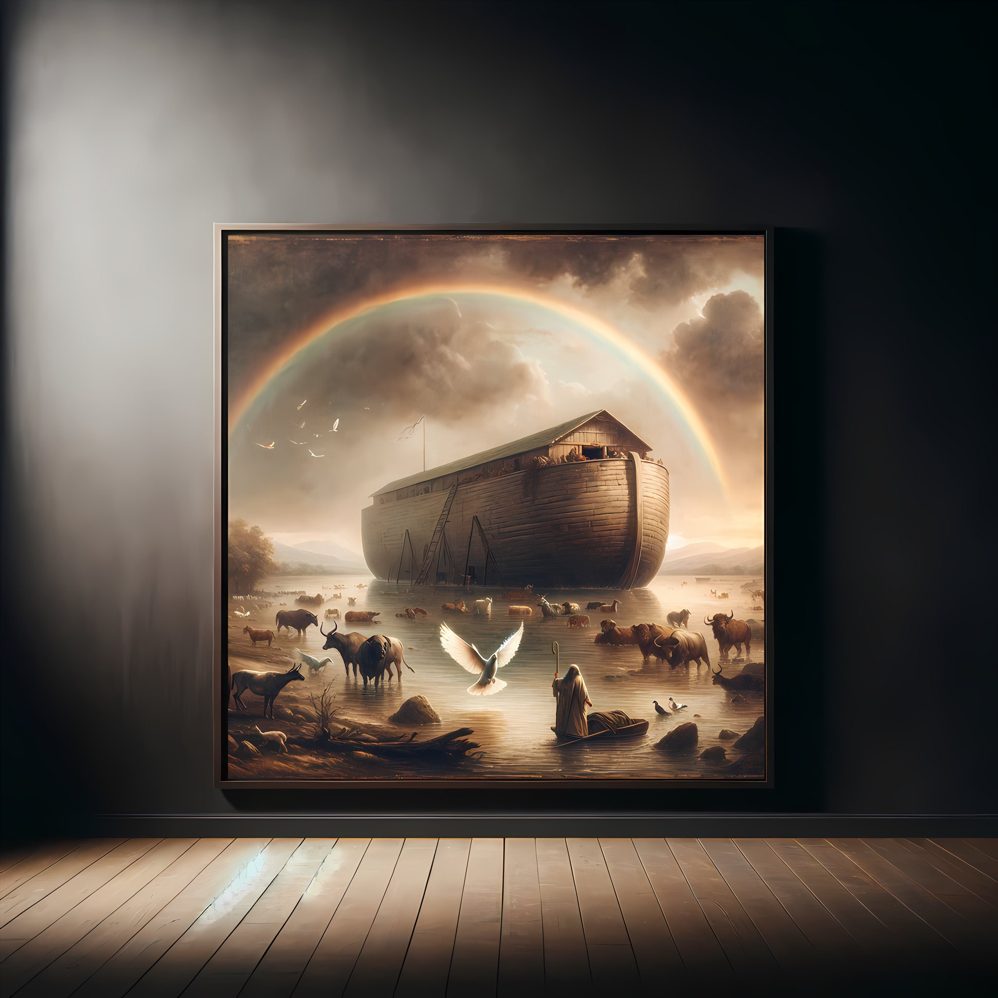 Noah's Ark Oil Painting Noah Rainbow Painting Ark Noah Bible Story Art ...