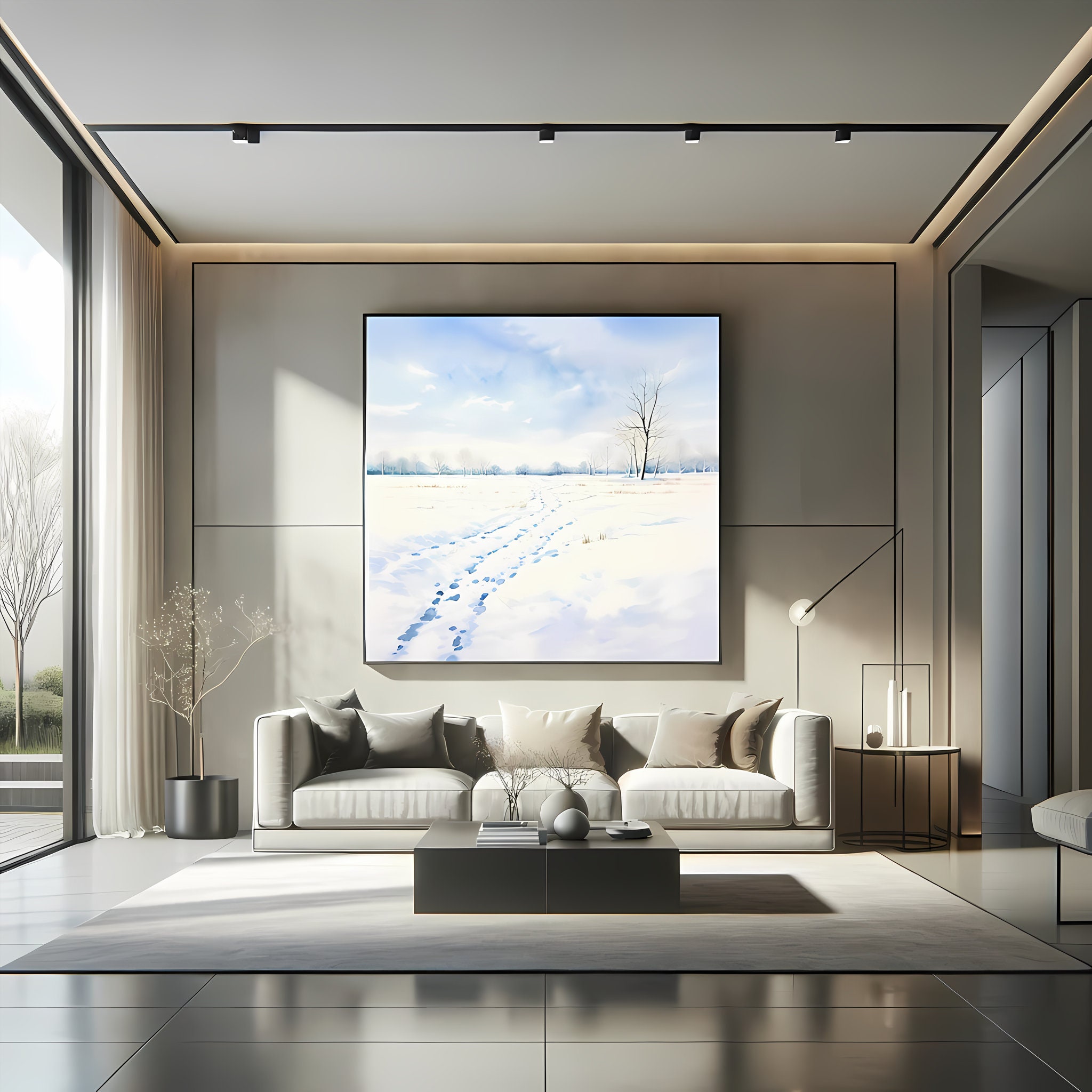 Snowy Footprints Painting Printed on Canvas Snow Wall Art Snow Field ...