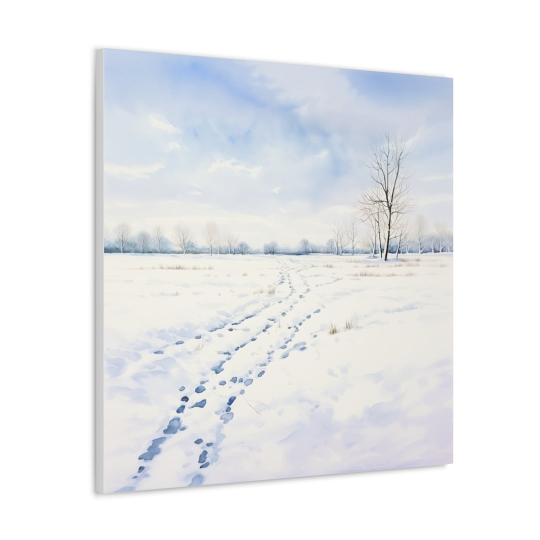 Snowy Footprints Painting Printed on Canvas Snow Wall Art Snow Field ...