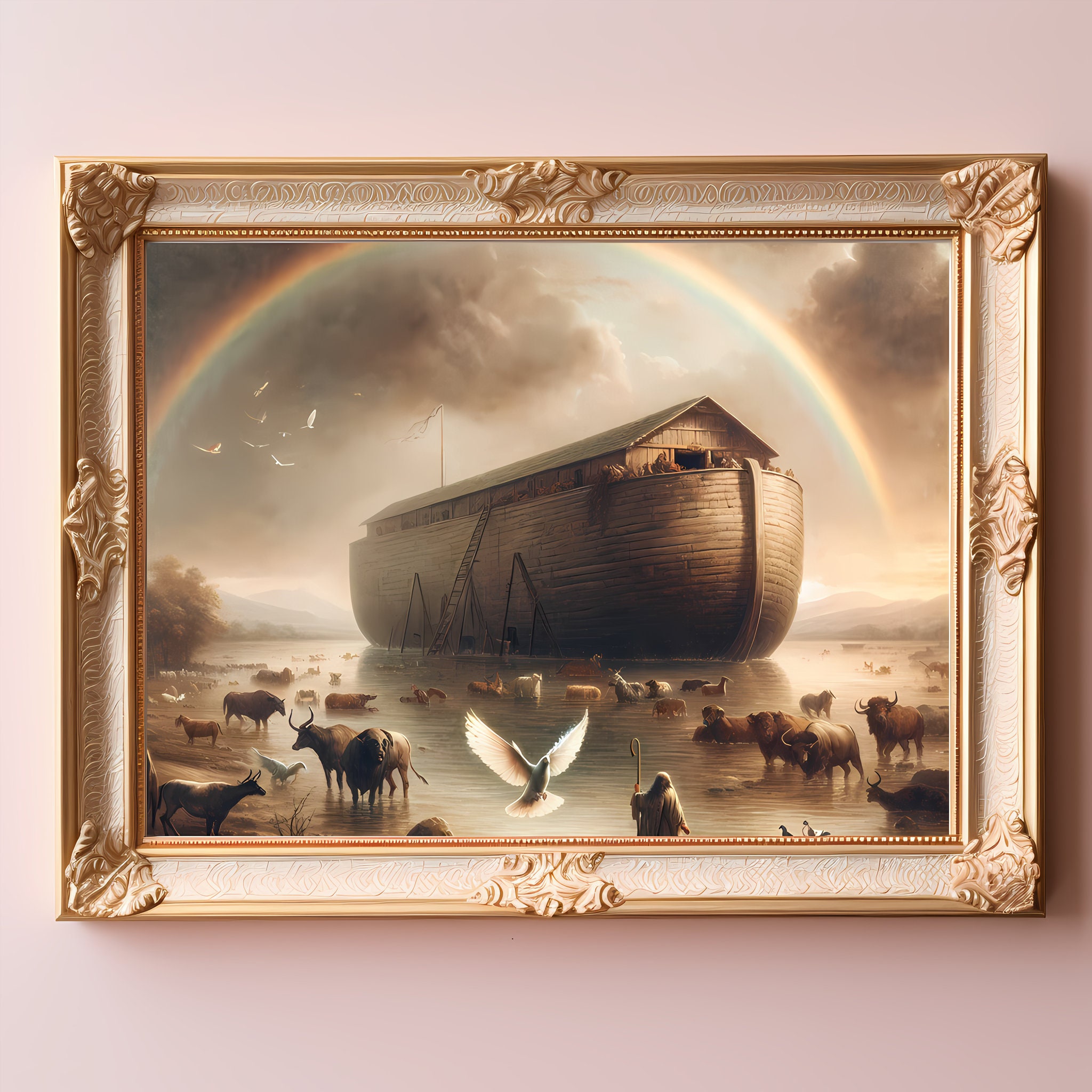 Noah's Ark Oil Painting Noah Rainbow Painting Ark Noah Bible Story Art ...