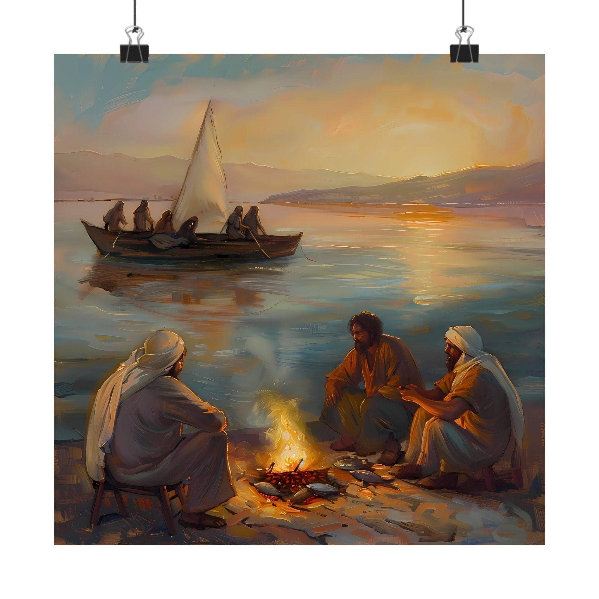 Jesus Breakfast Disciples Sea of Galilee Poster Biblical Art Poster ...