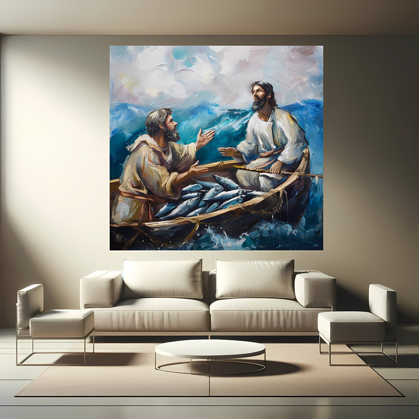Jesus and Peter Fishing Boat Oil Painting, Biblical Canvas Art - Etsy