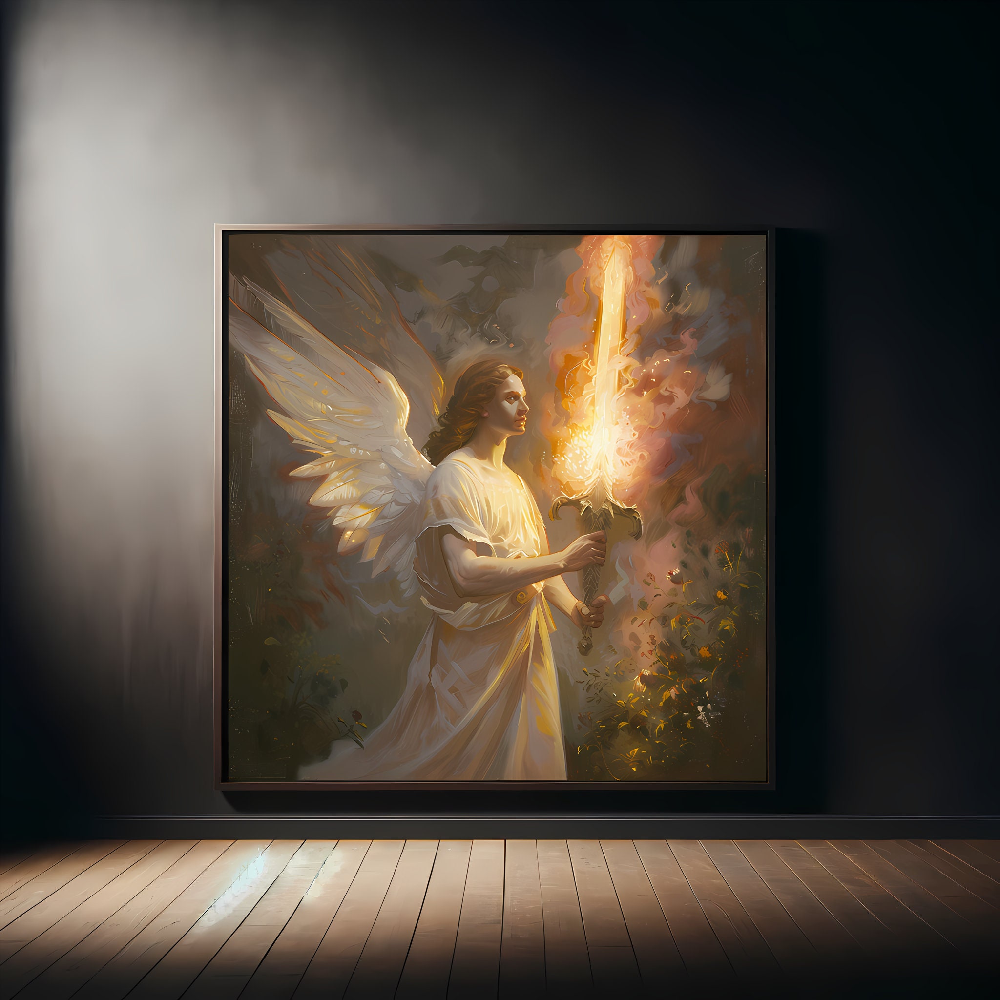 Biblical Angel Painting Garden of Eden Art Biblical Scene Flaming Sword ...