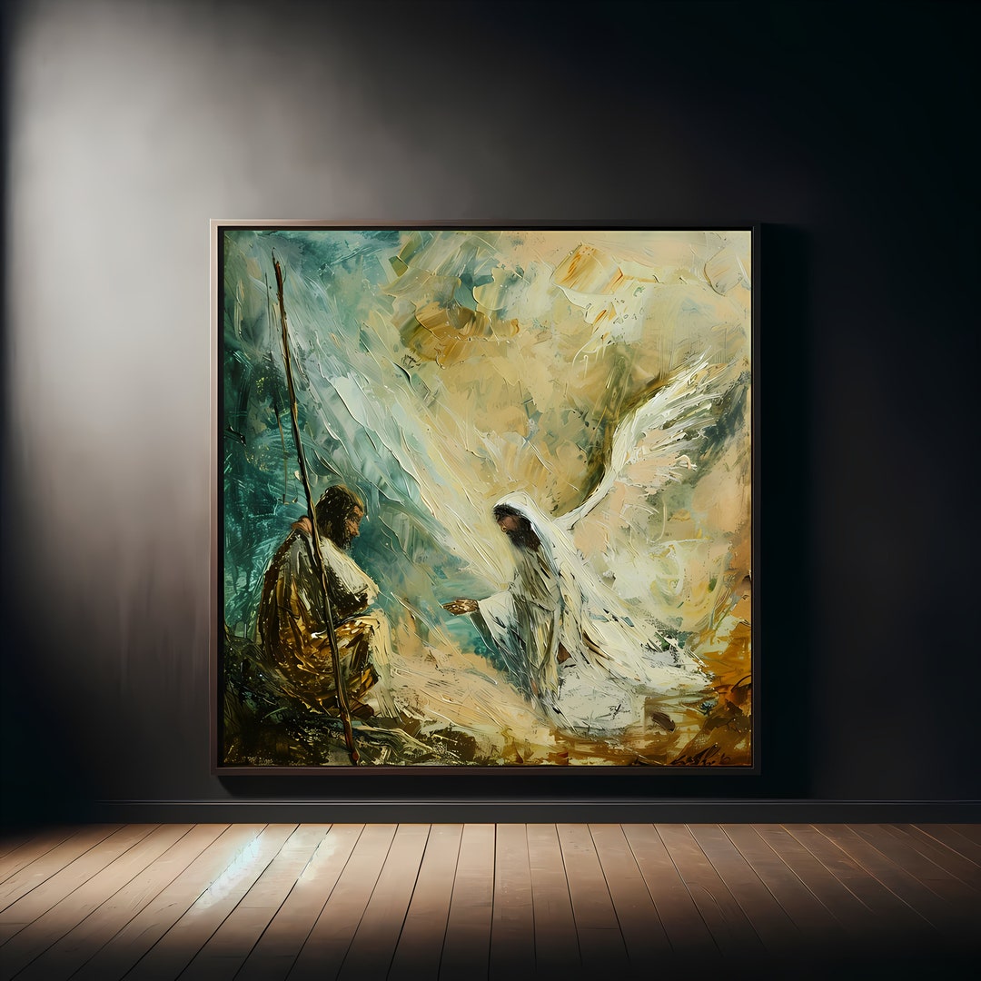 Abraham and Isaac Painting: Angel's Intervention, Vintage Style ...