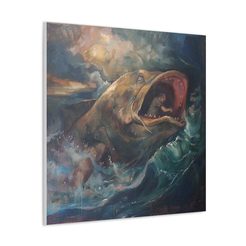 Jonah and the Great Fish Painting Jonah Painting Jonah Whale Biblical Canvas Print Jonah Art ...