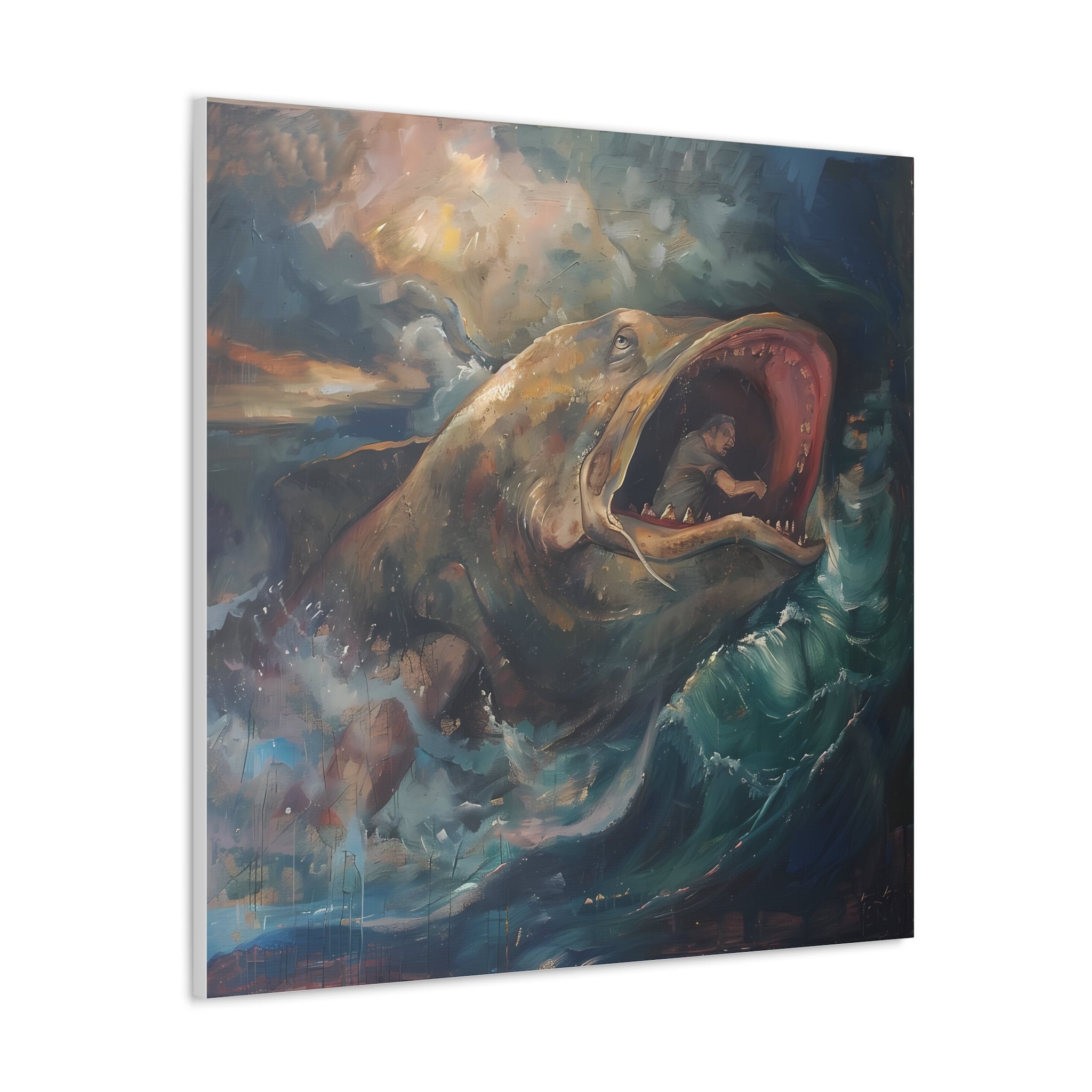 Jonah and the Great Fish Painting Jonah Painting Jonah Whale Biblical Canvas Print Jonah Art ...