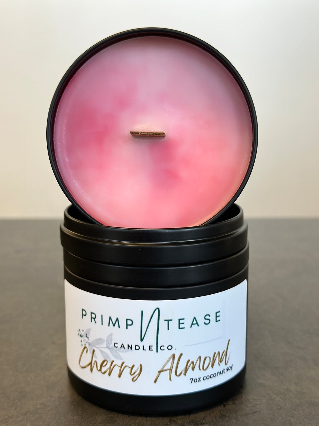 Cherry Almond Candle Natural Coconut Soy Wax Wood Wick Customized ...