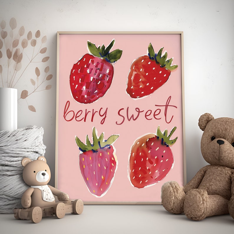 Strawberry Watercolor Nursery Art Print: Berry Sweet Decor (digital ...