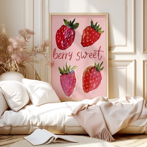 Strawberry Watercolor Nursery Art Print: Berry Sweet Decor (digital ...
