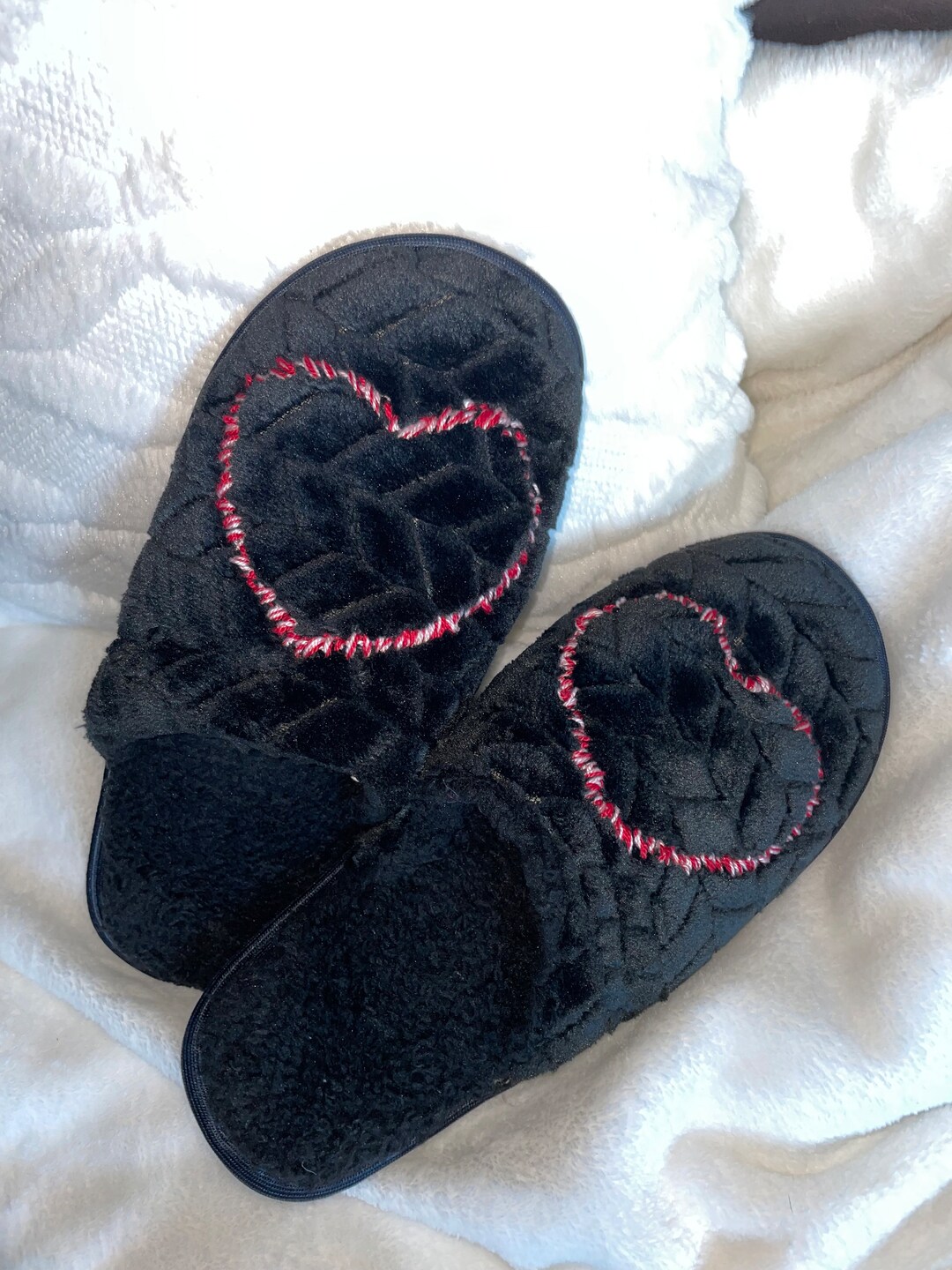 Valentines Slippers With Hand Embroidered Hearts - Etsy