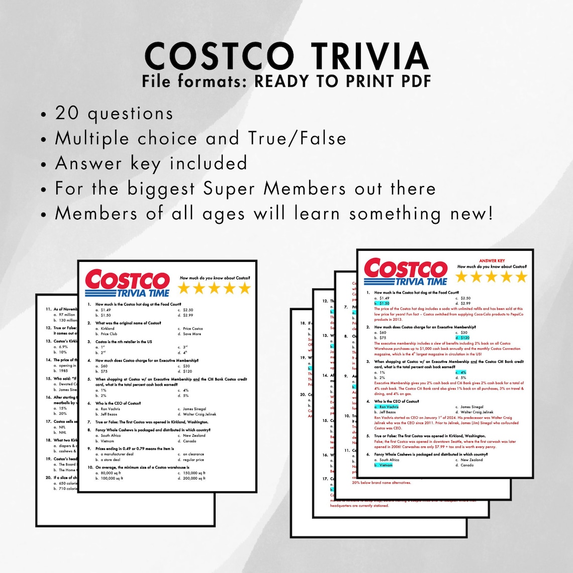 Costco Trivia - 20 Questions With Answer Key for Super Members (updated ...