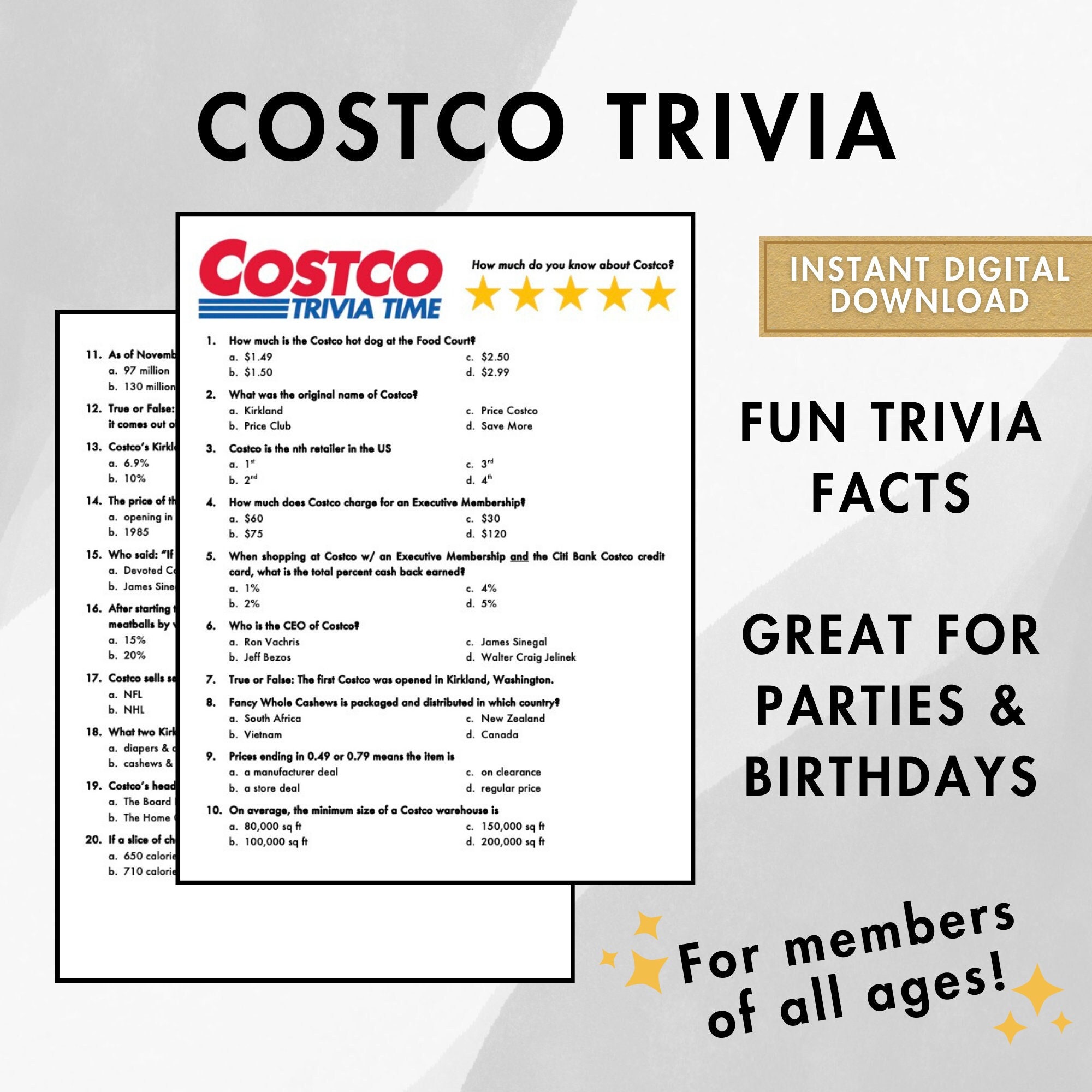 Costco Trivia 20 Questions With Answer Key for Super Members - Etsy