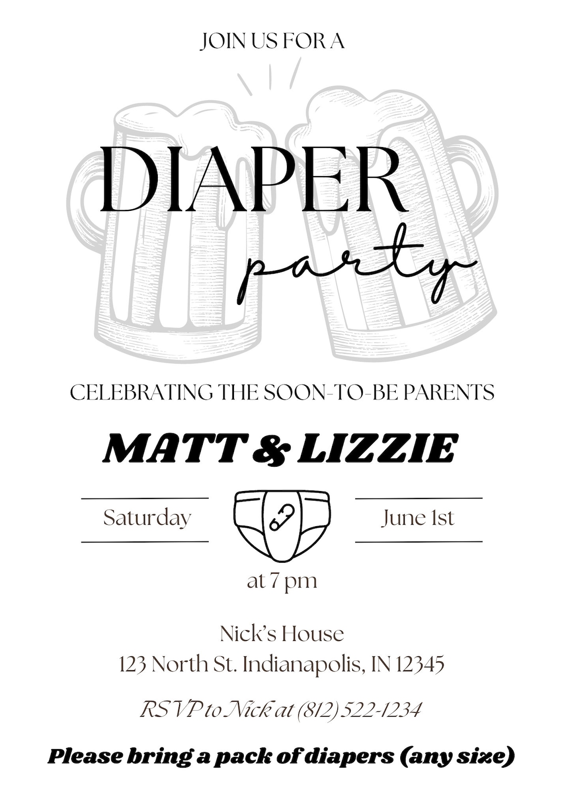Diaper Party Invitation Template, Diaper Keg Invite, Baby Shower ...