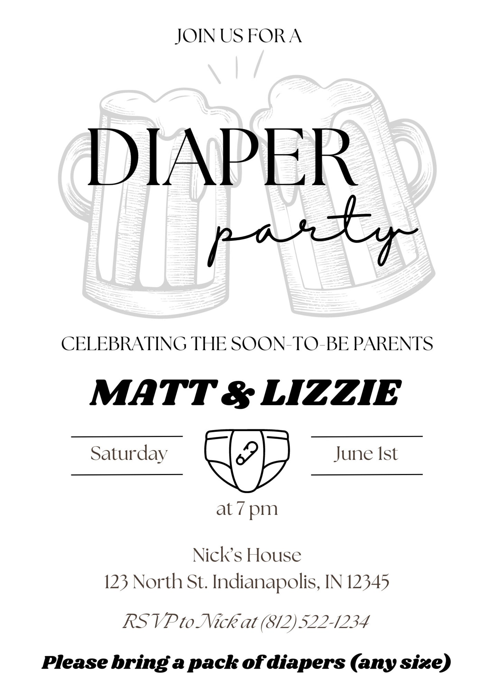 Diaper Party Invitation Template, Diaper Keg Invite, Baby Shower ...