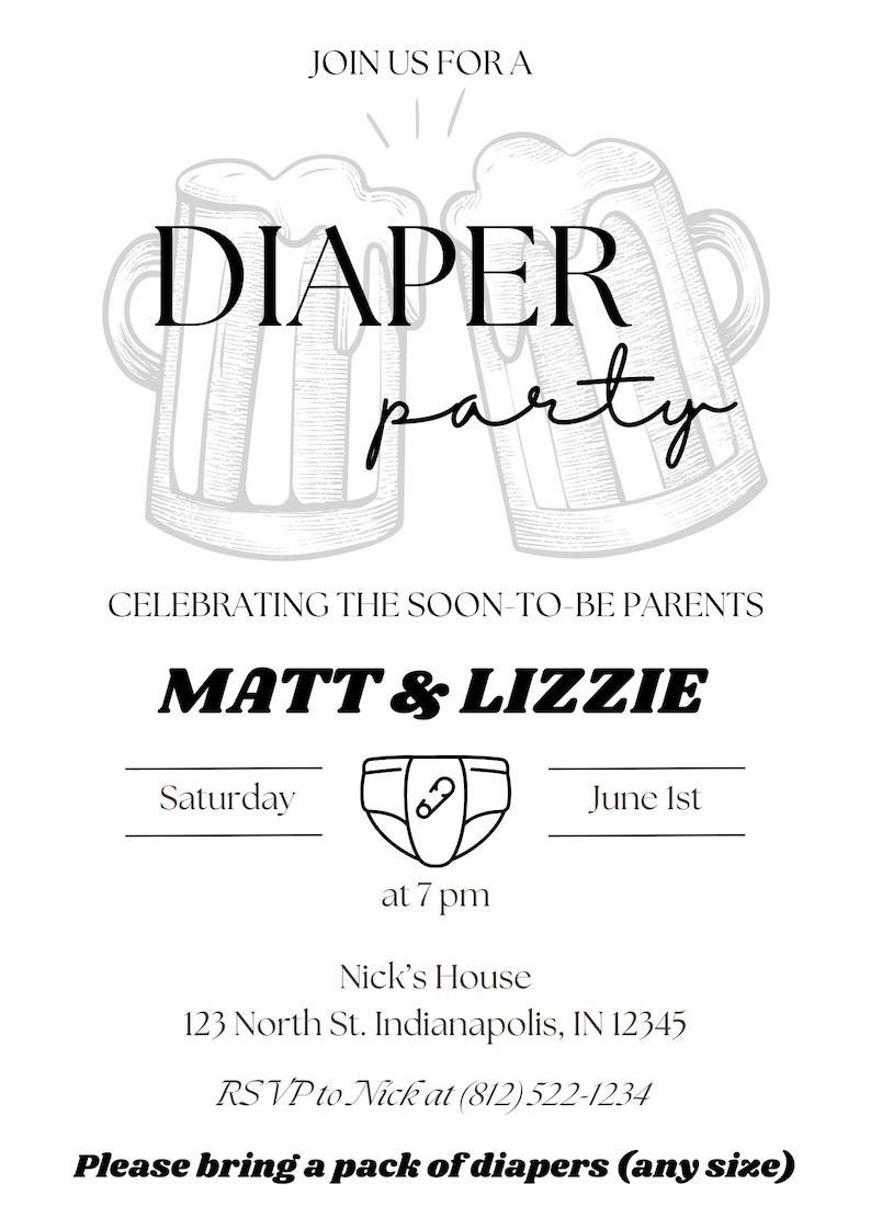 Diaper Party Invitation Template, Diaper Keg Invite, Baby Shower ...