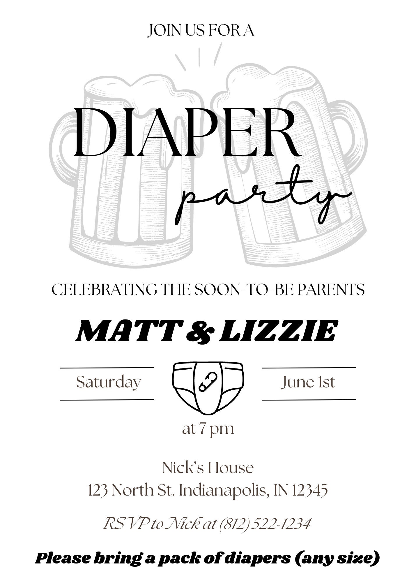 Diaper Party Invitation Template, Diaper Keg Invite, Baby Shower ...