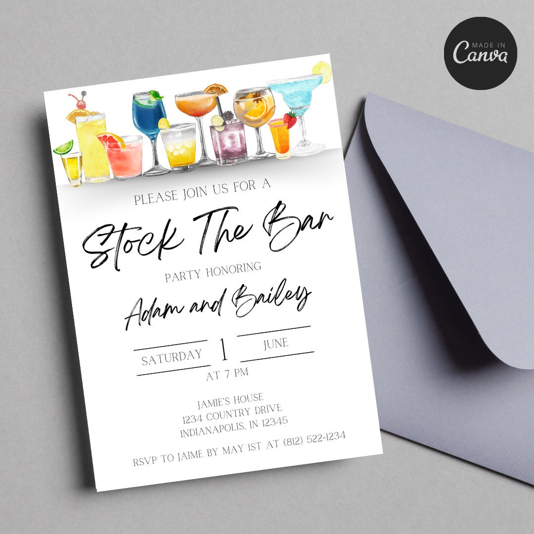 Stock the Bar Party Invitation Template, Couple's Shower Stock the Bar ...