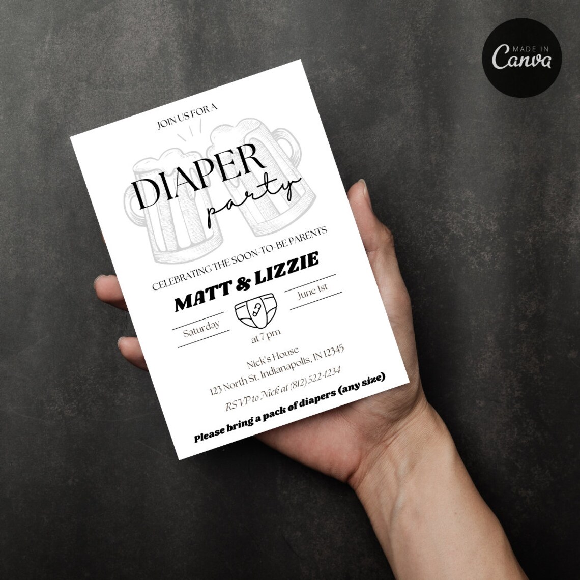 Diaper Party Invitation Template, Diaper Keg Invite, Baby Shower ...