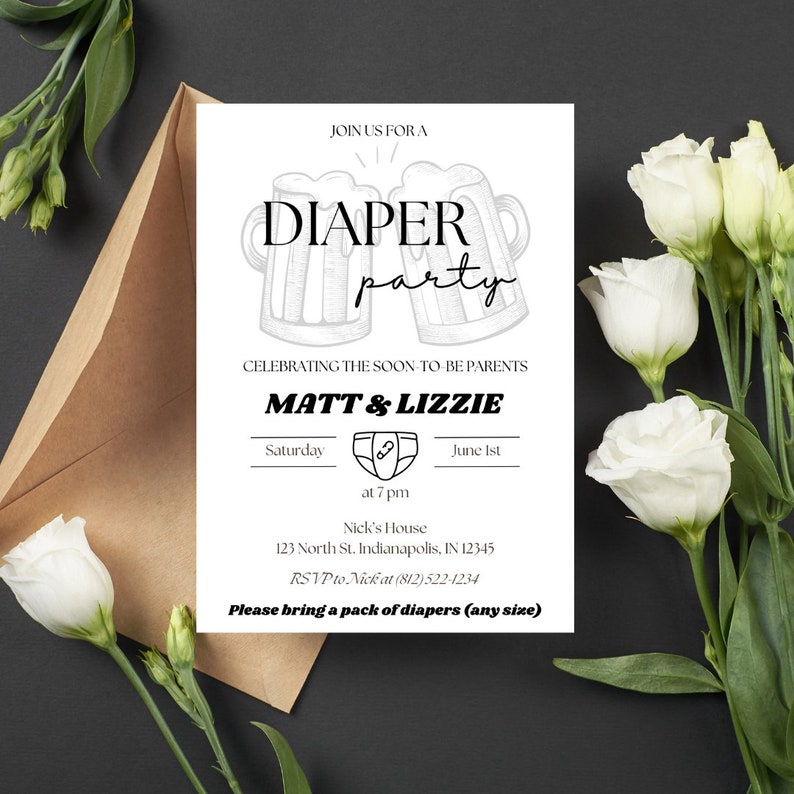 Diaper Party Invitation Template, Diaper Keg Invite, Baby Shower ...