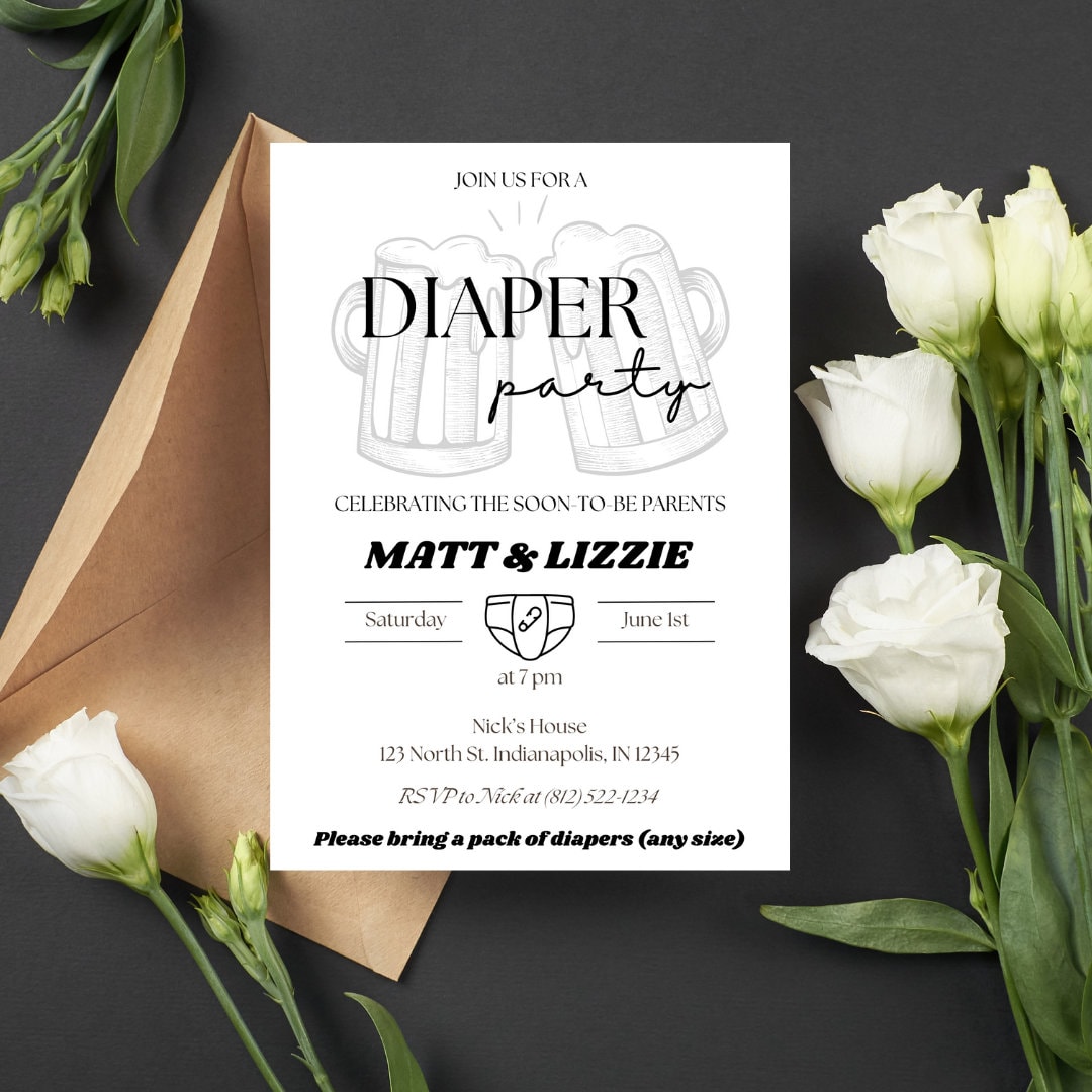 Diaper Party Invitation Template, Diaper Keg Invite, Baby Shower ...