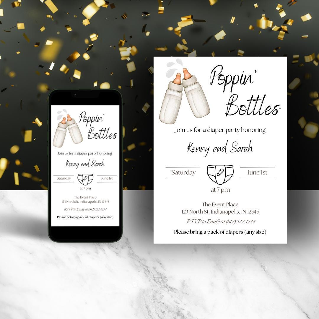 Poppin' Bottles Baby Shower Invitation: Diaper Keg (digital Download ...