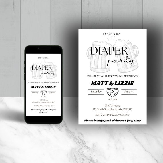 Black And White Diaper Invitation