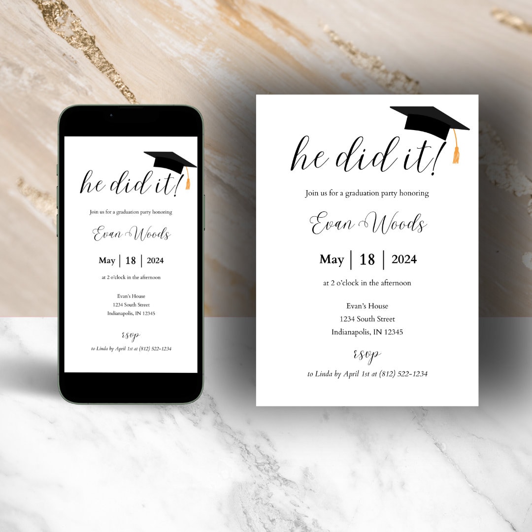 Graduation Party Invitation Template: Mobile or Portrait (digital ...