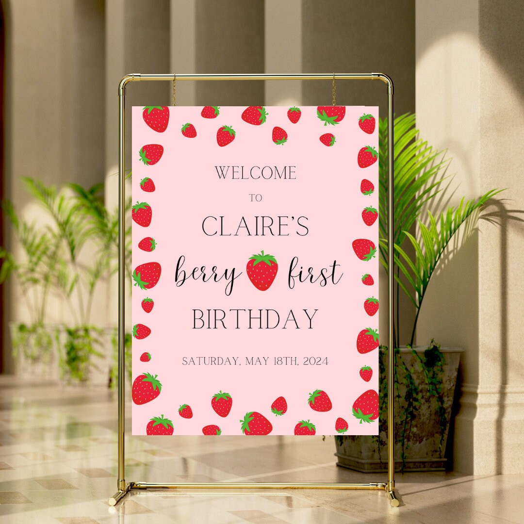 Berry First Birthday Welcome Sign, Digital Download, Strawberry First ...