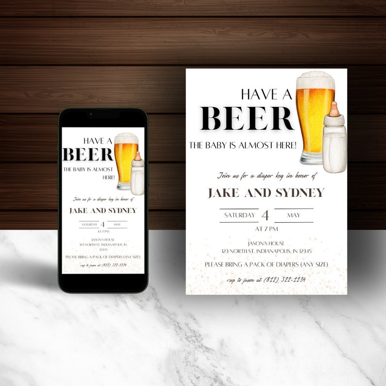 Have A Beer the Baby is Almost Here, Diaper Keg Invitation, Diaper ...