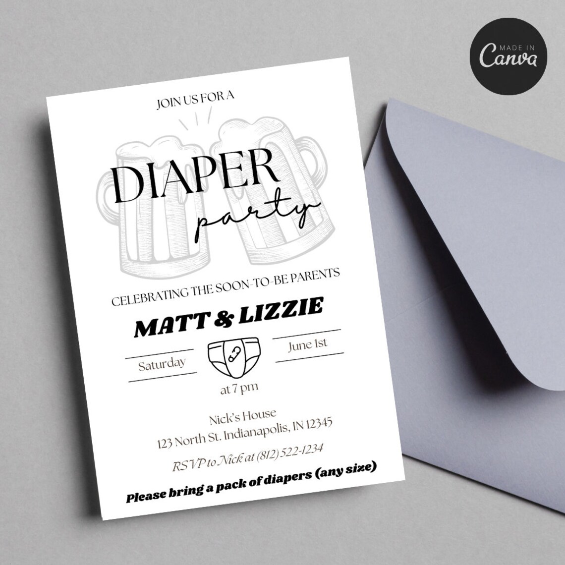 Diaper Party Invitation Template, Diaper Keg Invite, Baby Shower ...