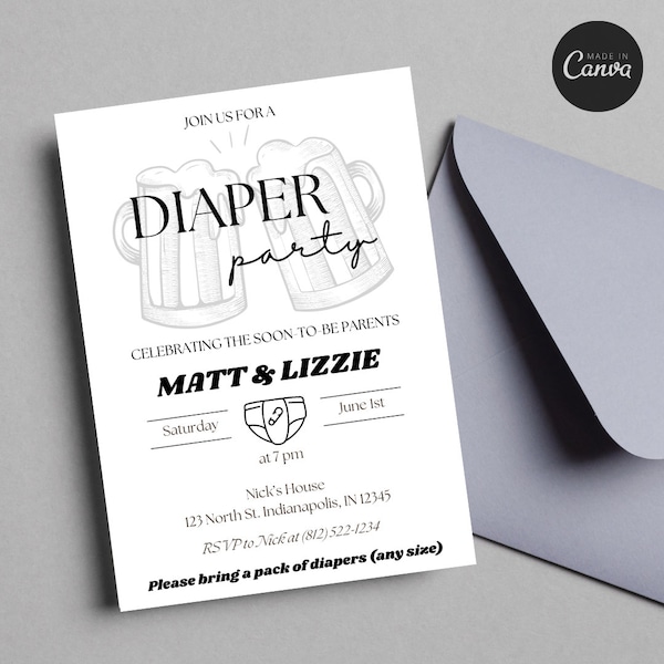Diaper Party Invitation Template, Diaper Keg Invite, Baby Shower ...