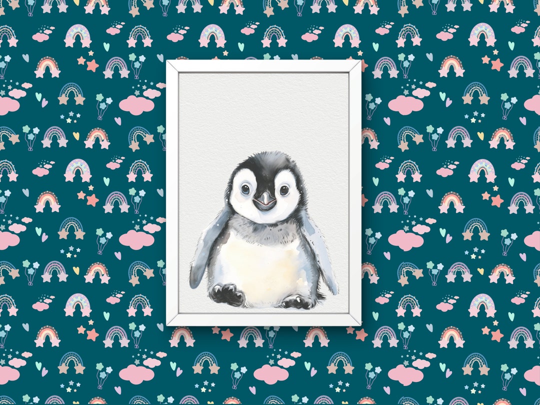 Baby Penguin Watercolor Print, Safari Nursery Animal, Kids Room Poster ...