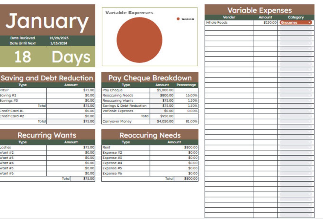Forest Color Palette Budgeting Spreadsheet - Etsy
