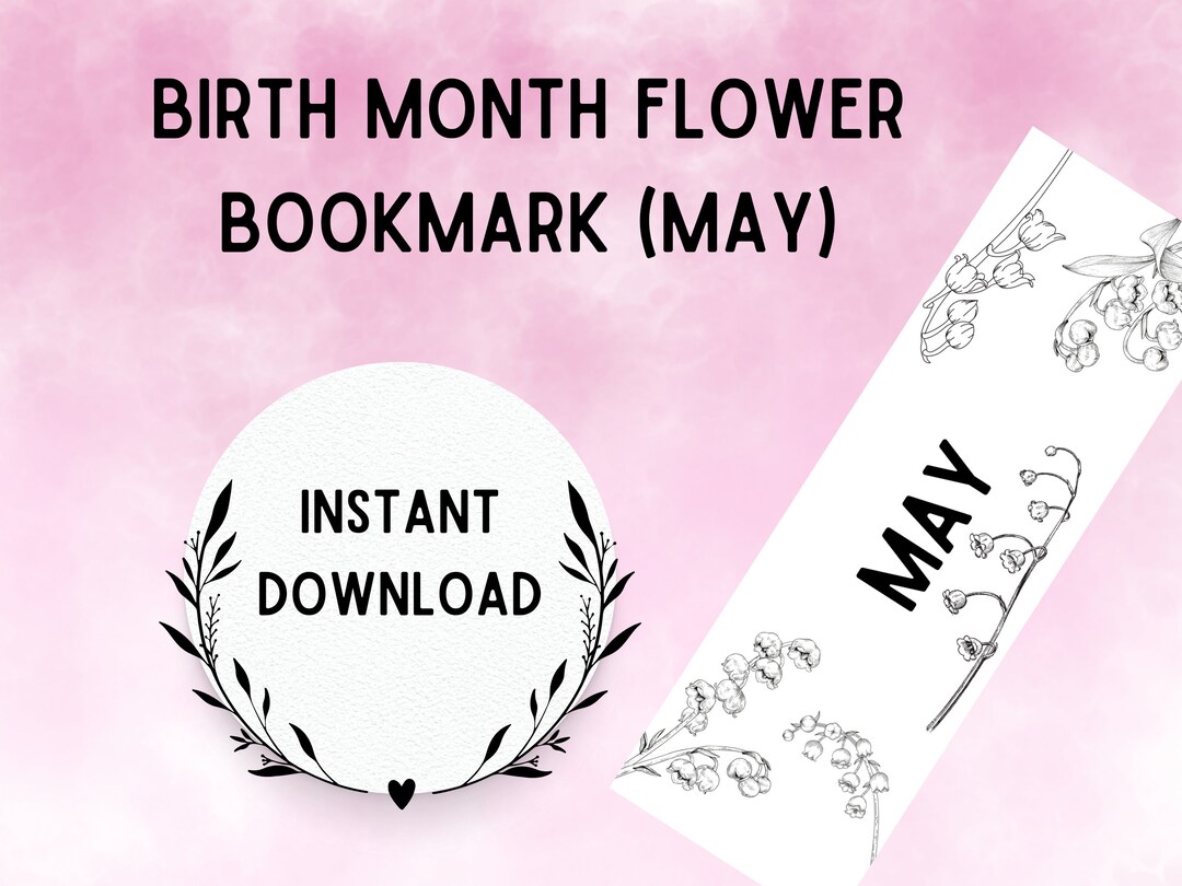 Printable Birth Month Floral Bookmark May - Etsy