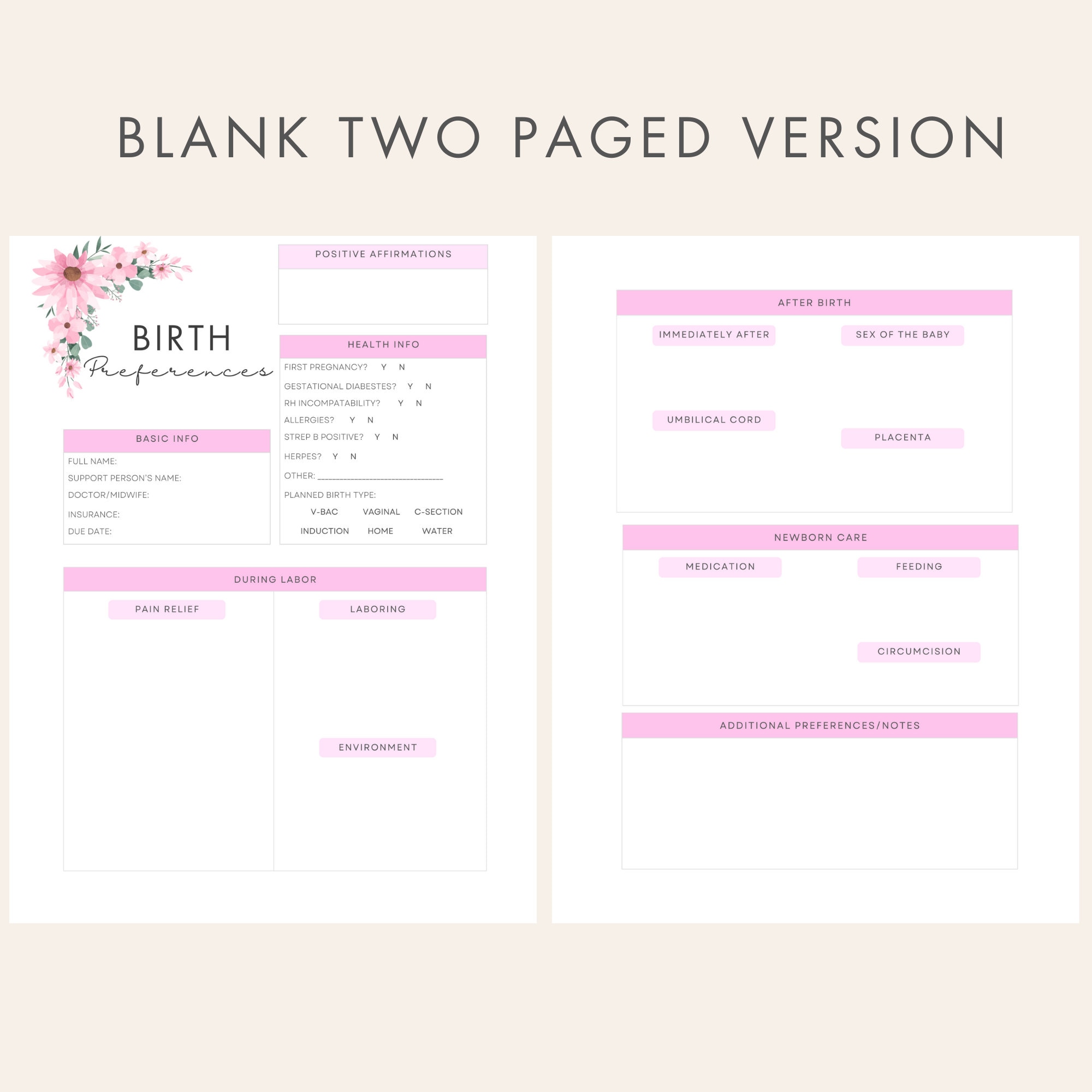Editable Birth Plan Template | Printable Birth Plan | Editable on Canva ...