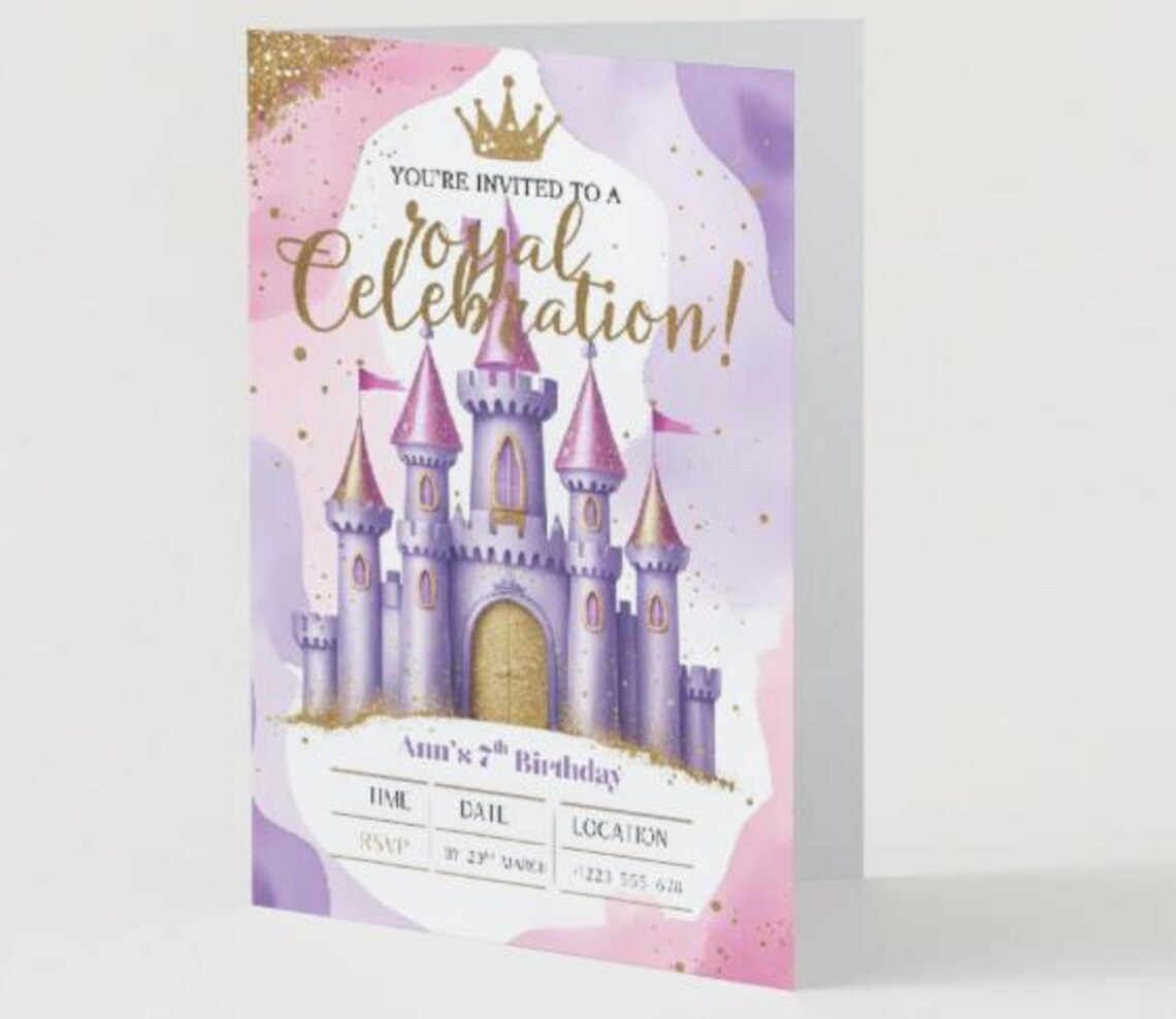 Princess Birthday Invitation: Pink Castle Theme, Editable Canva ...