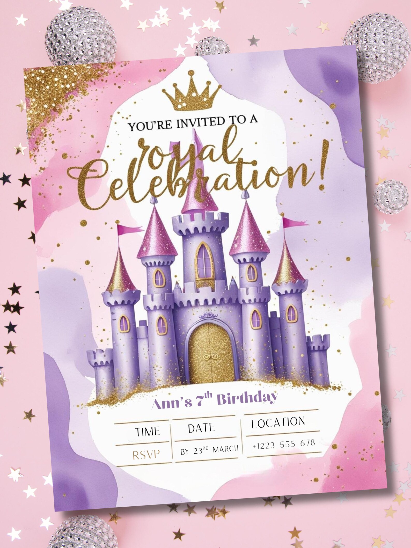 Princess Birthday Invitation: Pink Castle Theme, Editable Canva ...