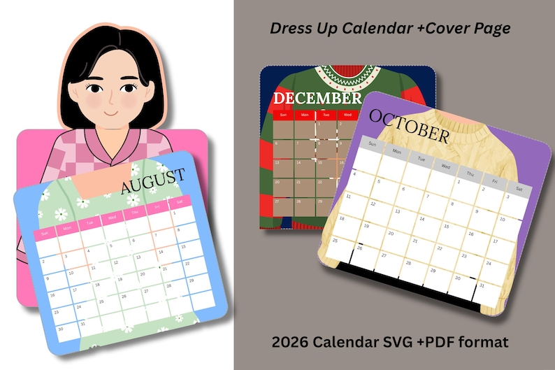 2026 Dress-up Girl Calendar | Interactive Paper Doll Craft (PDF & SVG ...