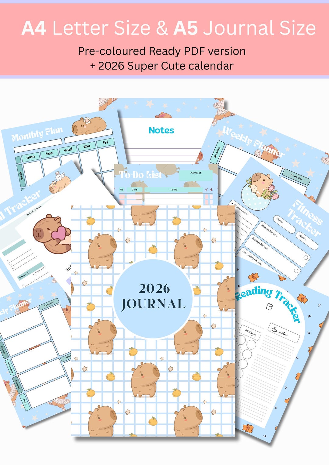 Capybara 2026 Printable Journal & Planner | Cute Capybara Planner ...