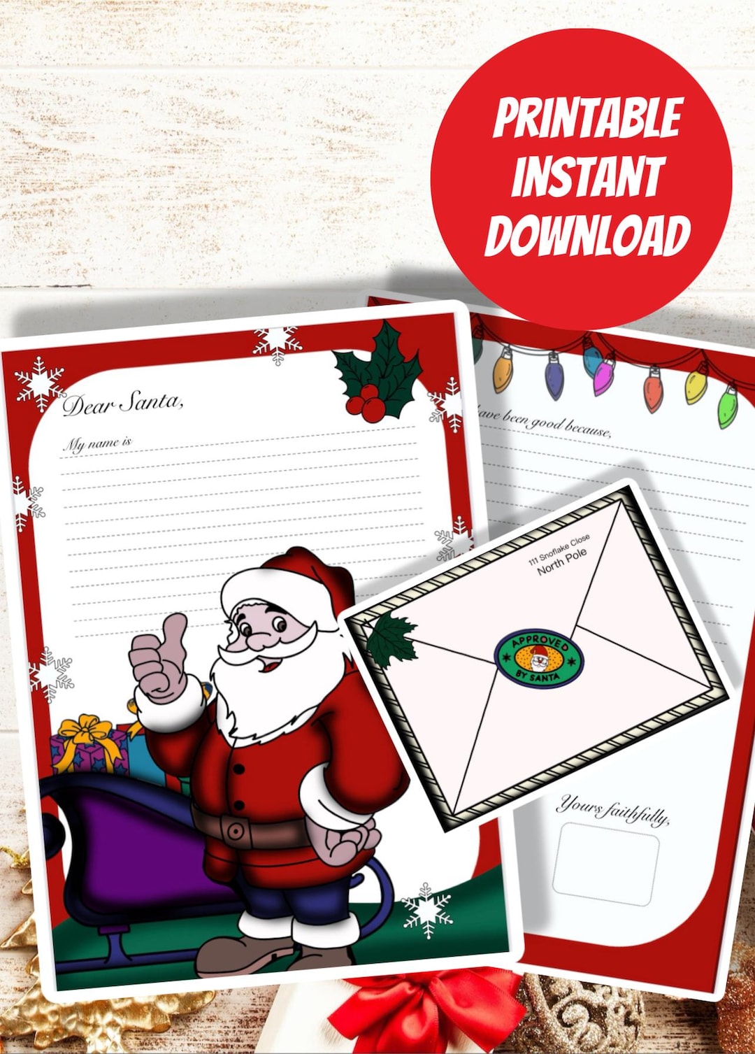 Printable Letter to Santa Kit: Kids Christmas Wish List (PDF) - Etsy