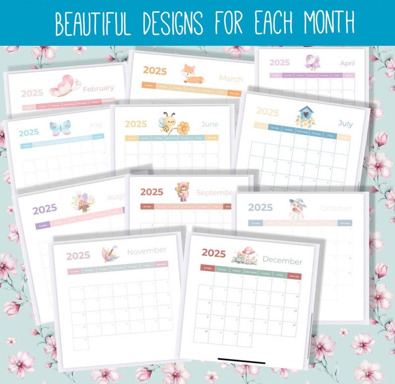 2025 Watercolor Calendar Printable, Monthly Wall Art (PDF Download ...
