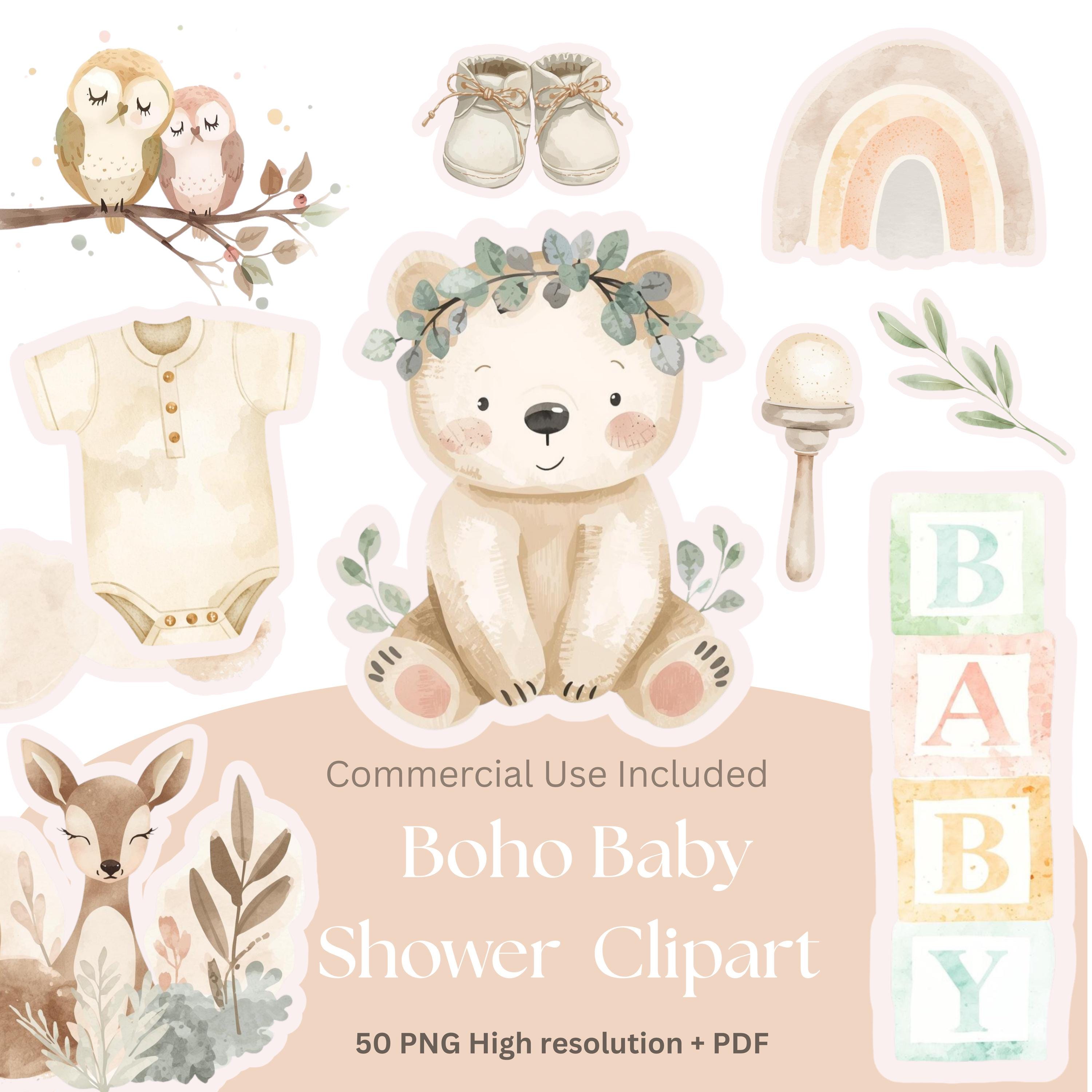 Watercolor Baby Shower Clipart: 50 Neutral Nursery Illustrations (PNG ...