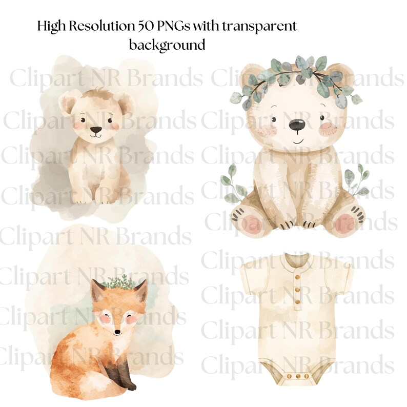 Watercolor Baby Shower Clipart: 50 Neutral Nursery Illustrations (PNG ...